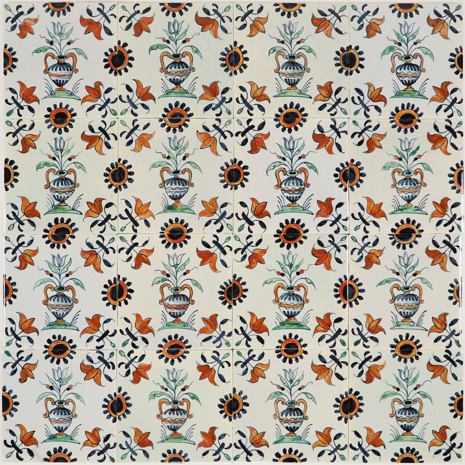 P-36 | Hand-painted Delft tiles with flower vases in polychrome